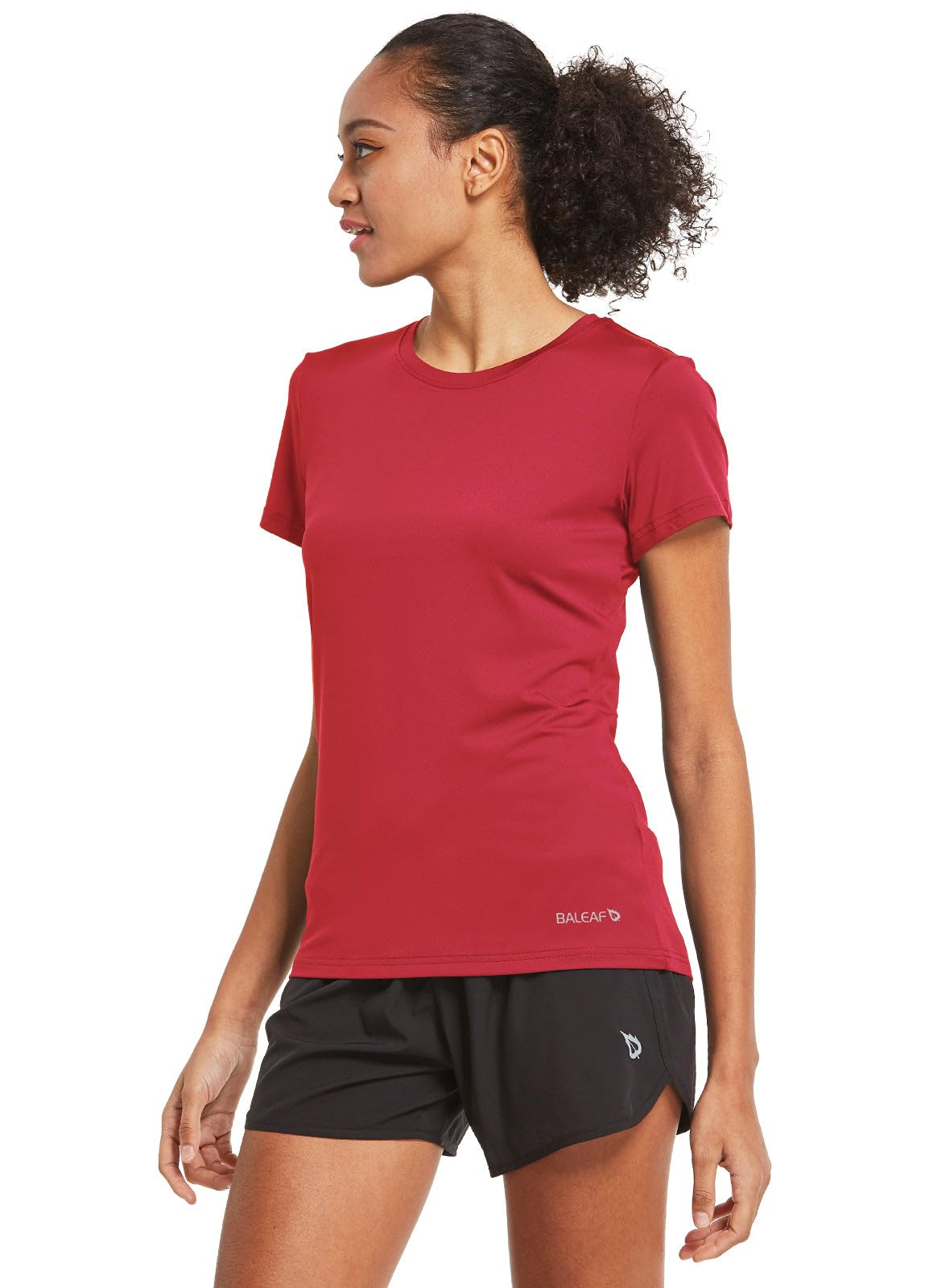 BALEAF Women's Short Sleeve Running Workout Shirts Athletic Tops Lightweight Quick Dry Training Yoga Crewneck Red L