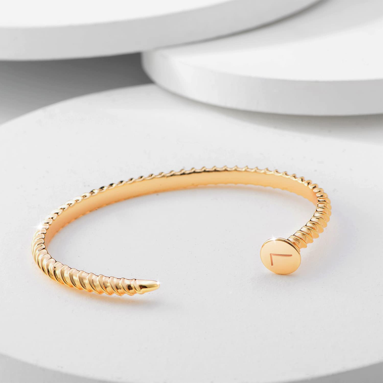 Bemoly Nail Bracelet for Women 14K Gold Plated Screw Initial Cuff Bracelet Inspirational Adjustable Bangle Jewelry
