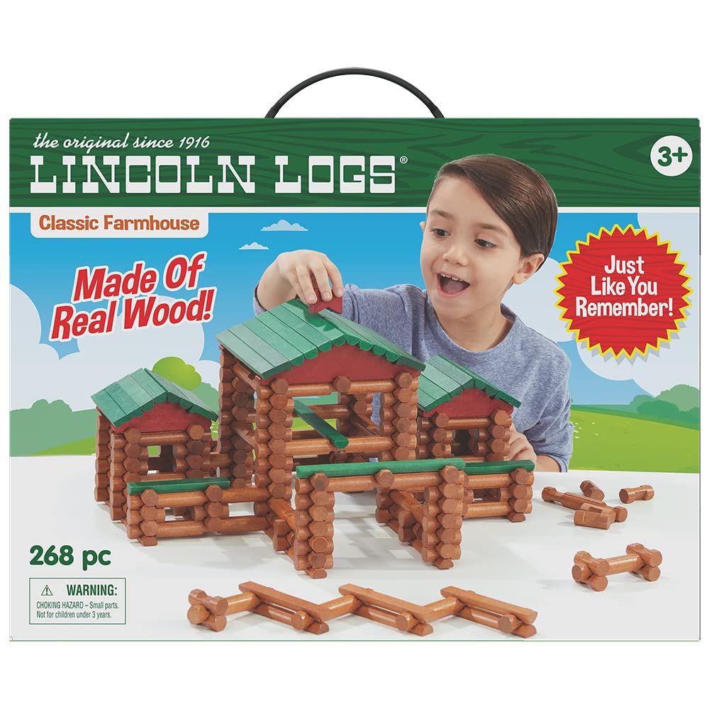 LINCOLN LOGS β Classic Farmhouse, 268 Pieces, Real Wood Logs - Ages 3+ - Best Retro Building Gift Set for Boys/Girls - Creative Construction Engineering - Preschool Education Toy
