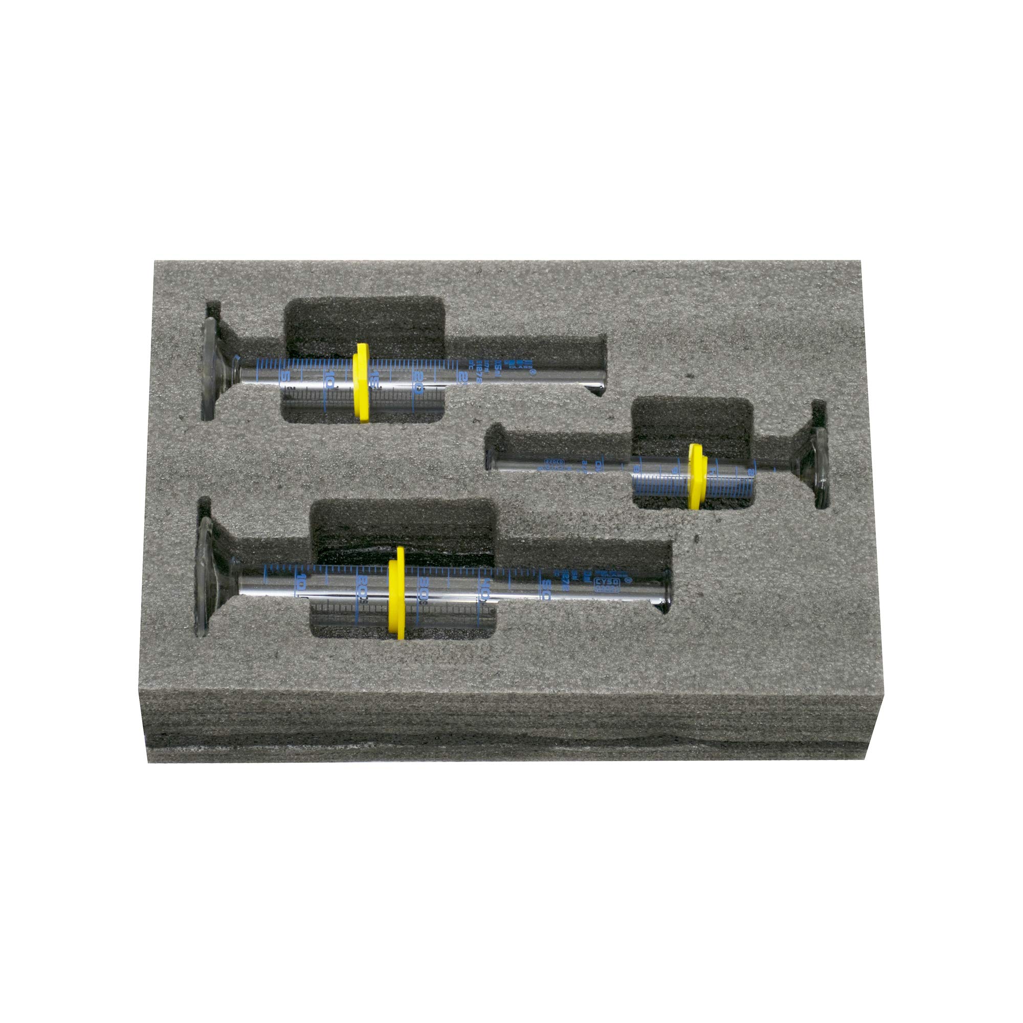 EISCO Premium Graduated Cylinder Set - 10mL, 25mL & 50mL - ASTM, Class A - Protective Collars, Hexagonal Base - Blue Graduations - Borosilicate 3.3 Glass