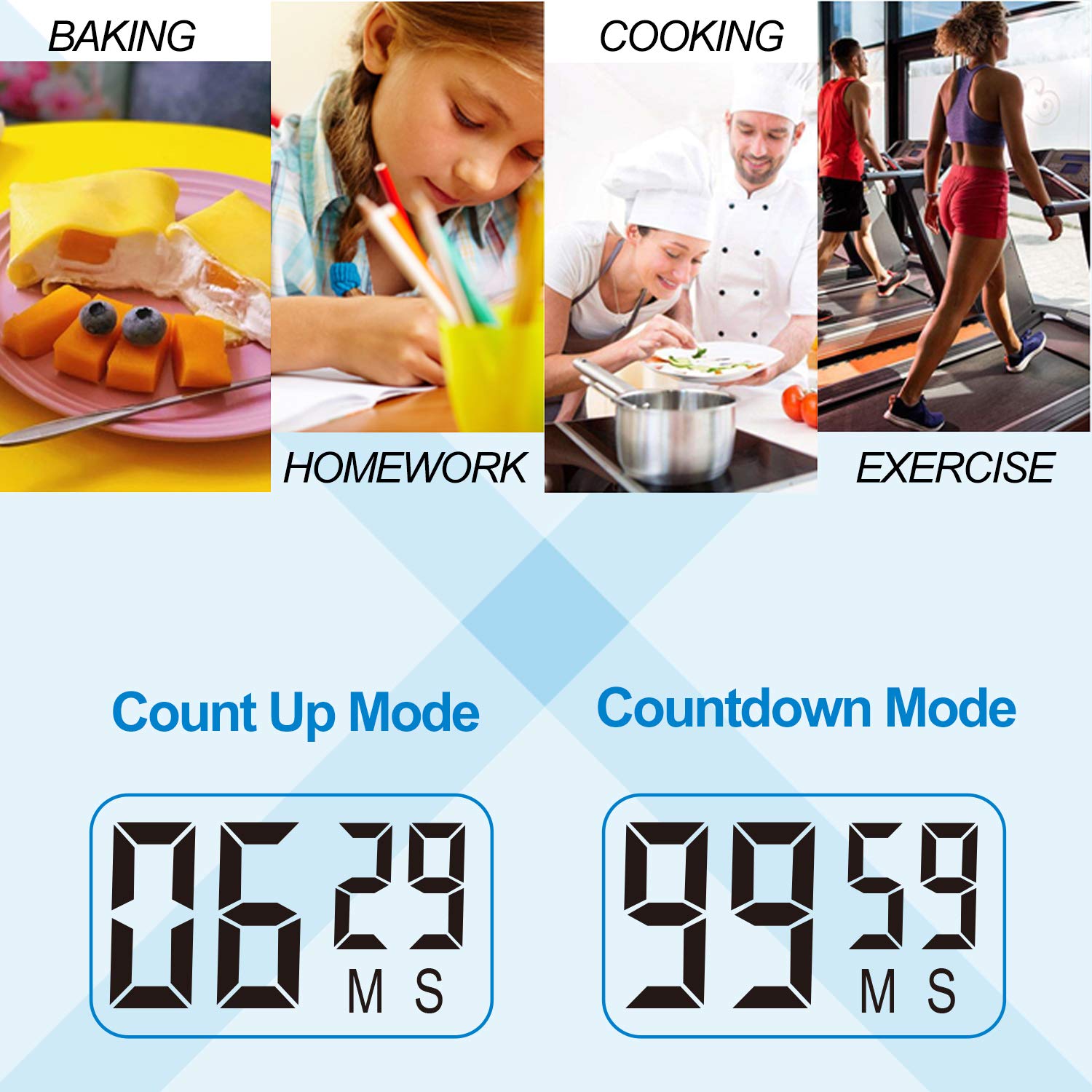 Betus Digital Kitchen Timer - Big Digits, Simple Operation and Loud Alarm - Magnetic Backing or Table Stand - Stopwatch Count Up and Down for Cooking Baking Sports Games Office
