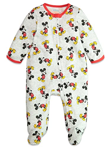 Disney Mickey Mouse Newborn Baby Boys 2 Pack Long Sleeve Sleep N' Play Coveralls White/Grey 0-3 Months