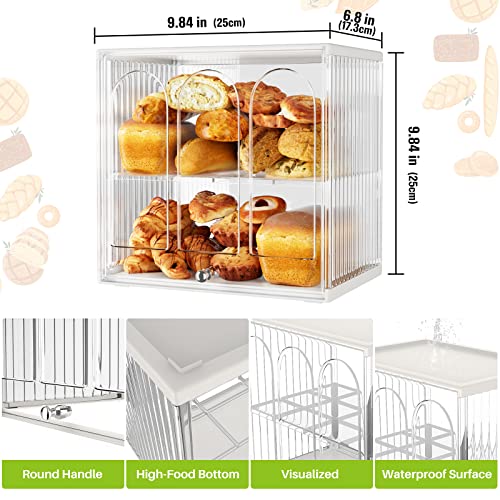 Double Layer Bread Box for Kitchen Countertop, Clear Bread Container, Large Bread Storage, Bread Boxes for Kitchen Counter