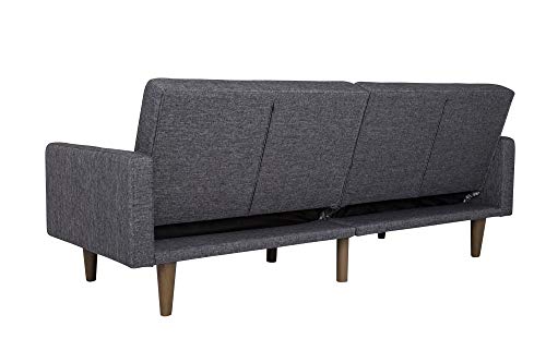 DHP Paxson Convertible Futon Couch Bed with Linen Upholstery and Wood Legs - Grey, Twin