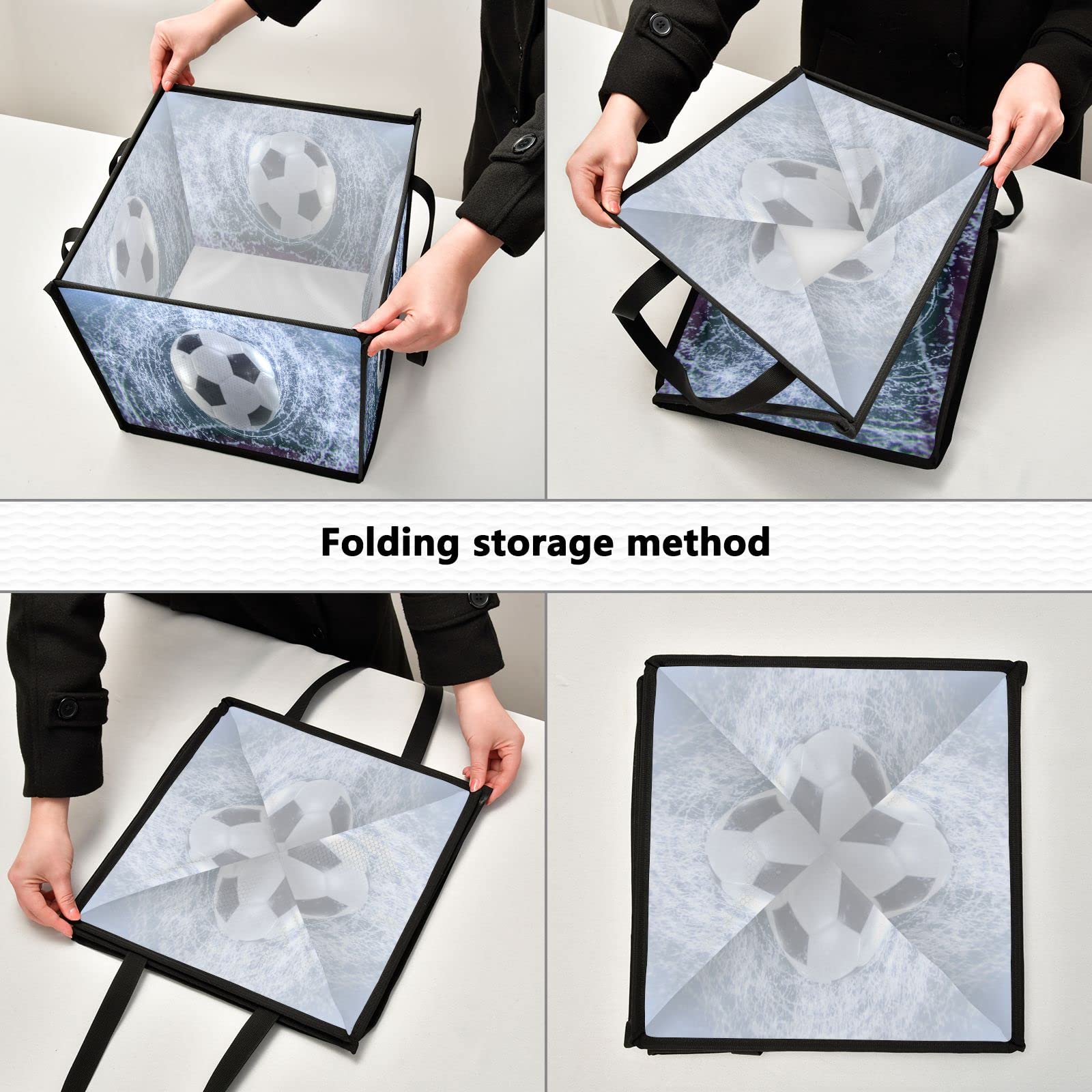 Blueangle 3d Soccer Ball Cube Storage Bin with Handles, 13 x 13 x 13 in, Large Collapsible Organizer Storage Basket for Home Décor(561)