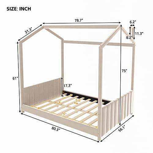 Merax Full Size Velvet House Bed Wood Bed