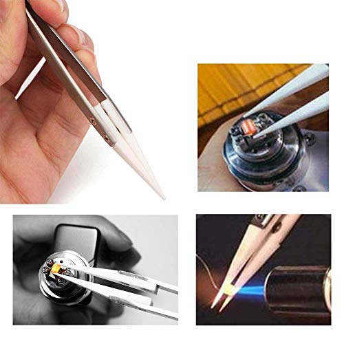 Ceramic Tweezers, Stainless Steel Tweezers, Non-Conductive, High Temperature Resistance 3000 Degrees Applicable to Precision Electrical Operation (Black)