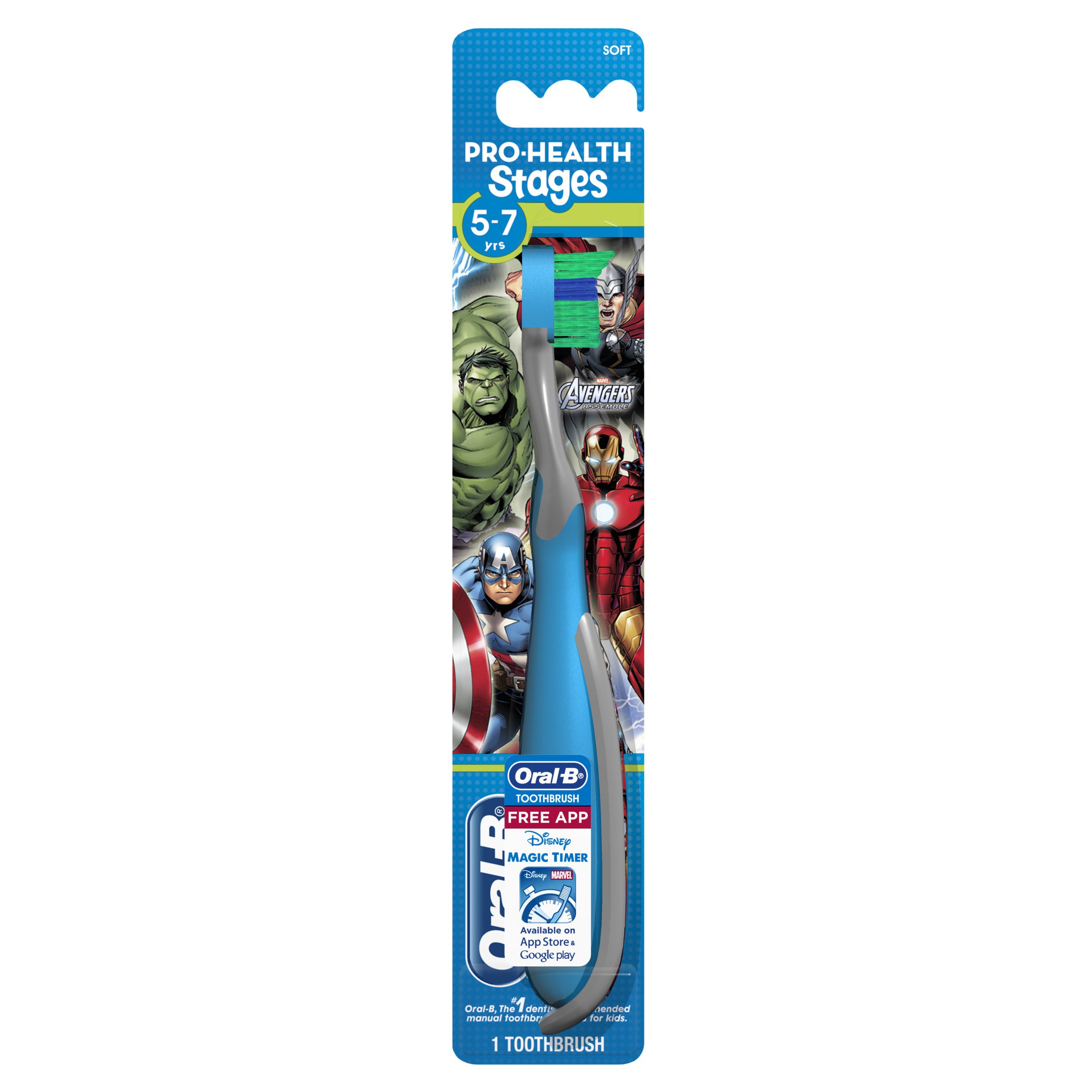 Oral-B Pro-Health Stages Kids Manual Toothbrush Featuring Marvel Avengers with Disney Magic Timer App
