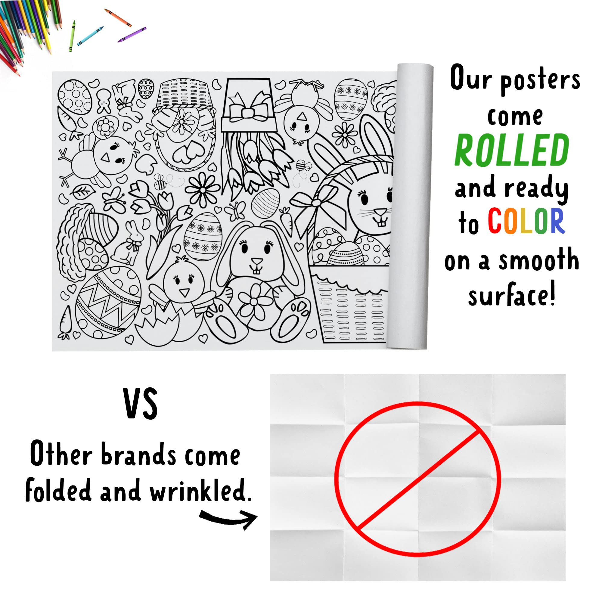 Tiny Expressions Easter Coloring Tablecloth for Kids - Rolled, No Creases 30" x 72" Giant Coloring Poster to Color On - Kids Easter Activities