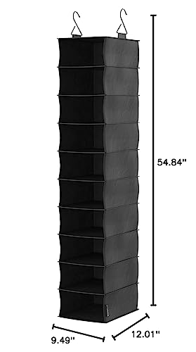 ClosetMaid 20502 10-Shelf Fabric Hanging Closet Organizer for Shoes, Hats, Handbags, Clothes with Charcoal Black Finish