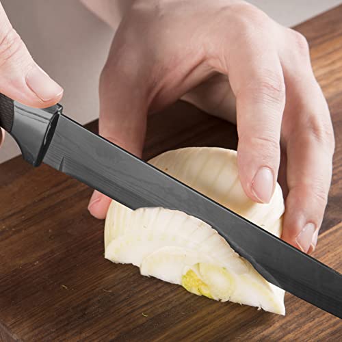 Tower Kitchen Stainless Steel Blades and Acrylic Stand, 5-Piece Knife Set, Black Damascus Effect