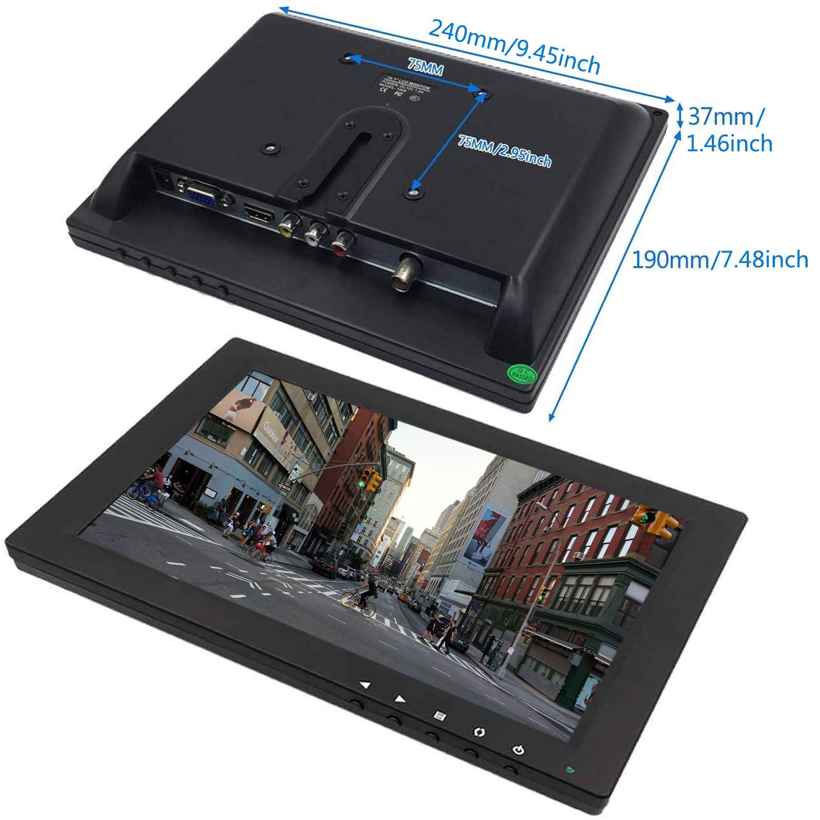 TPEKKA 10 Inch Security CCTV Monitor HD IPS 1024 x 768 Portable Mini TFT LCD Monitor BNC HDMI VGA AV Input for Computer PC FPV Screen DVR CCTV Cam Home Office Surveillance Raspberry Pi Gaming Display