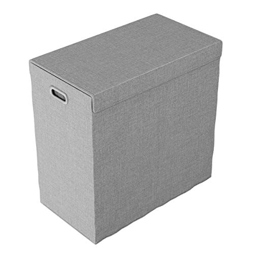 Double Laundry Basket with Lid – Two-Sided Clothes Hamper with Removable Mesh Liner Bags – Collapsible Clothing Organizer by Lavish Home (Gray)
