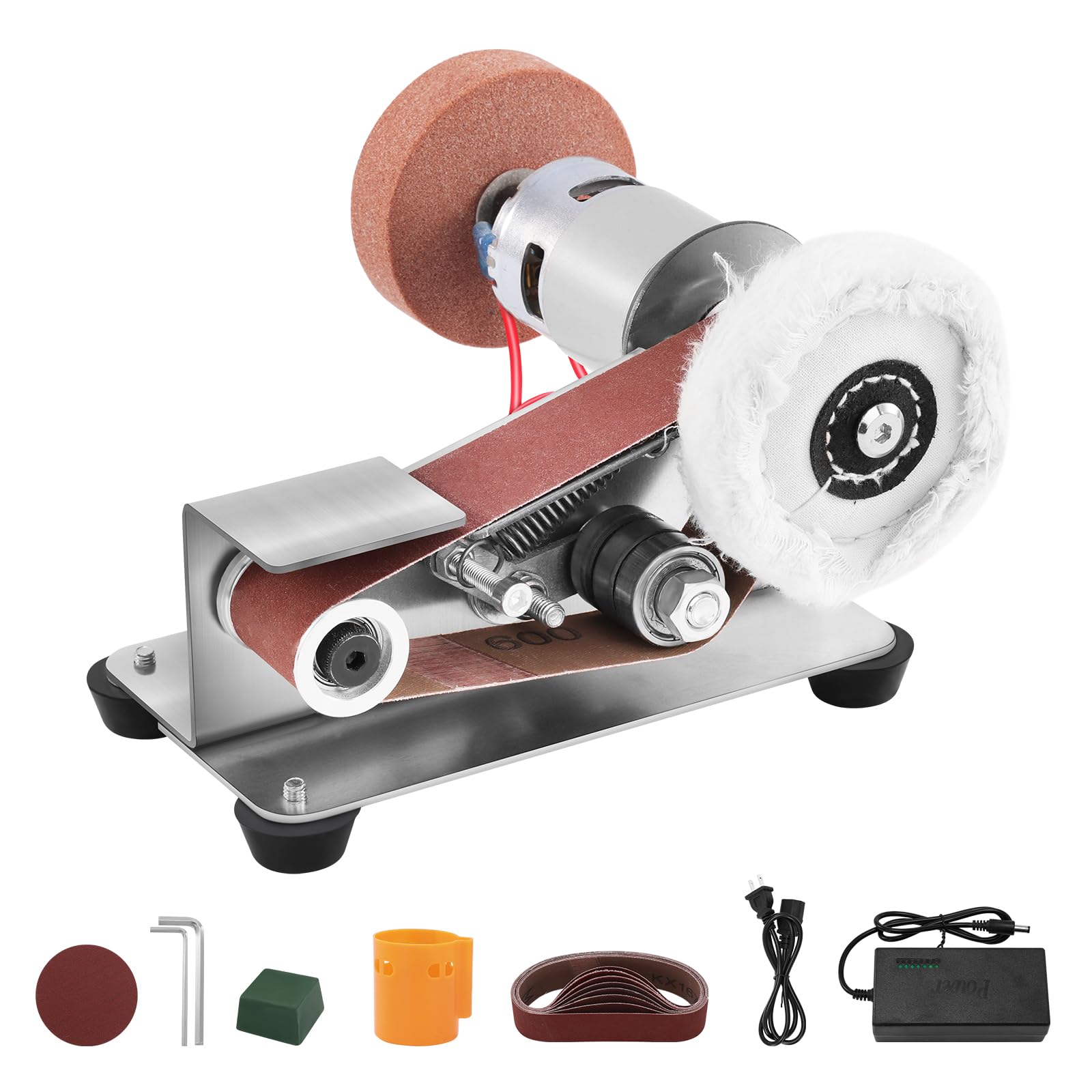 CAMXTOOL Mini Belt Sander - Power Belt Sanders, Small Bench Belt Sander Machine,7 Gear Adjustable Speed Electric Belt Sander for Metal Working, Knife Making Kits, Knife Grinder, DIY Woodworking,