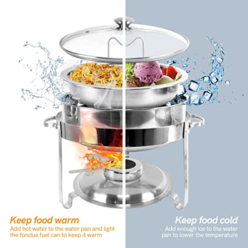 Fulgutonit 2 Packs 4 QT Round Chafing Dish, Stainless Steel Chafing Dish Buffet Set, Food Warmers For Parties Buffet with Glass Lid & Lid Holder