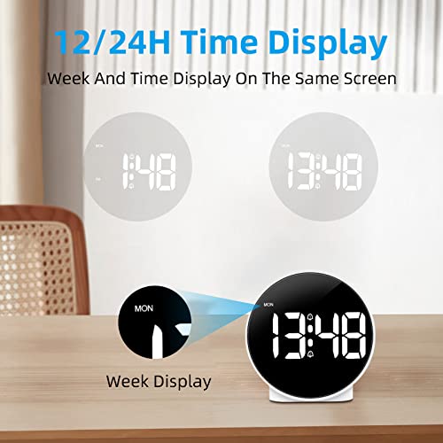 Deeyaple Small Digital Alarm Clock LED Desk Travel Electronic Clock Dual Alarm Snooze Dimmable Day Set 12/24H Week Display 4inch White (No Battery&Adapter)
