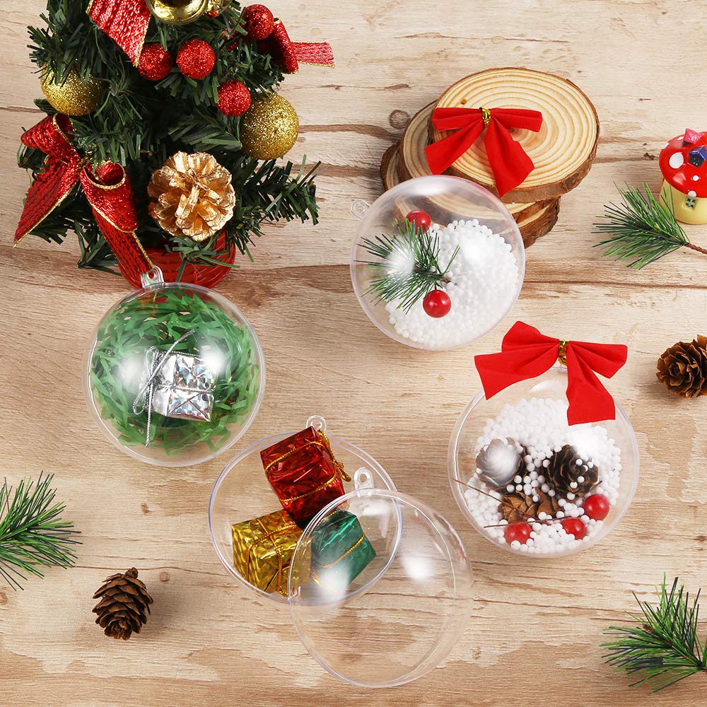 Auihiay 20 Pack 80mm Christmas Clear Ornaments Ball and Various Accessories for DIY Christmas Tree Balls Baubles Holiday Wedding Party Home Decorations