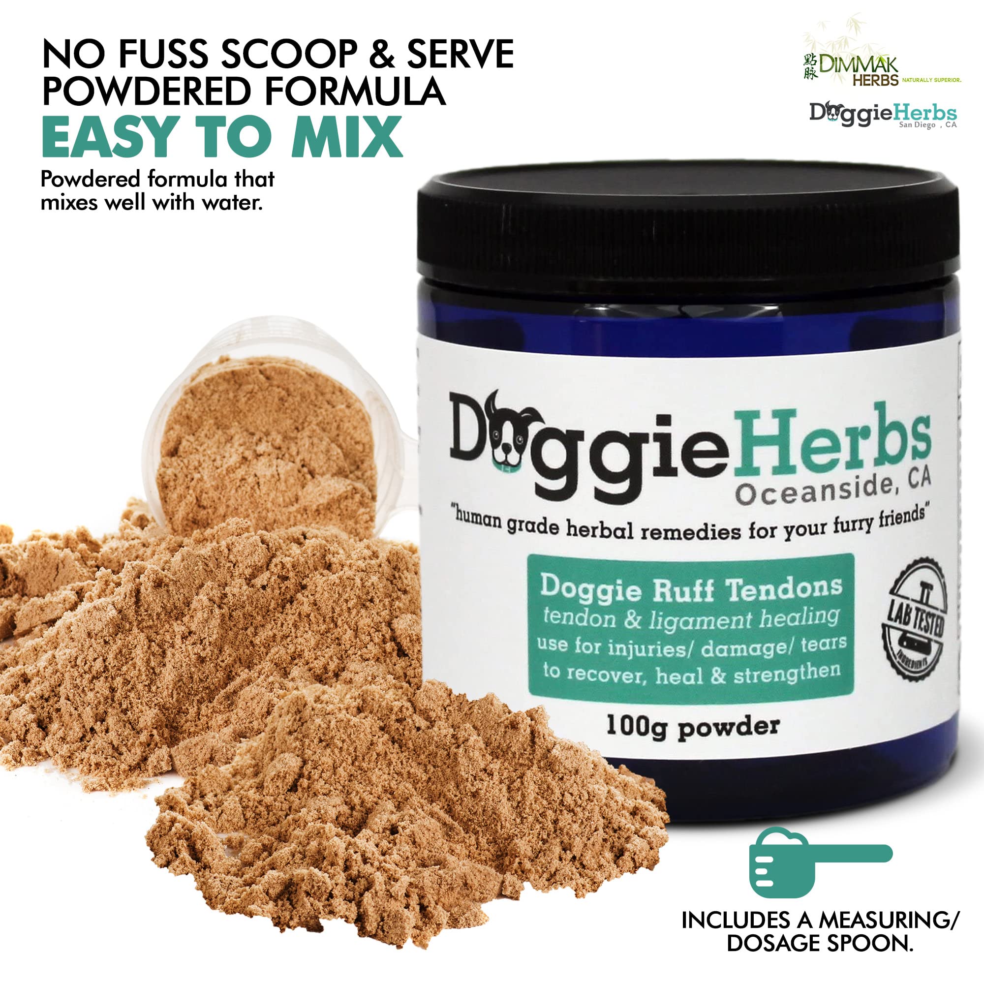 Dog Ligament and Tendon Healing - All Natural Human Grade Dog Tendon and Ligament Supplement β Powder Herbal Blend β 100g by Doggie Herbs