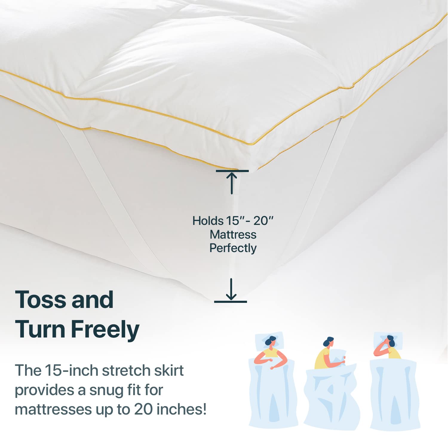 Simmons Feather Bed Queen Mattress Topper with 230TC Microfiber Shell - Skin Friendly Prime Feather Fiber Baffle Box Mattress Topper with 15β Skirt for Queen Size Bed - Plush Mattress Pad, 60βx80