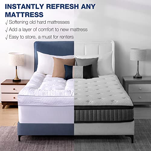 Full Mattress Topper, Extra Thick Bed Topper 3 Inch Mattress Pad Cover, Soft Plush Pillow Top Mattress Topper for Back Pain, Down Alternative Mattress Pillow Topper with 8-21" Deep Pocket, 3D Bubble