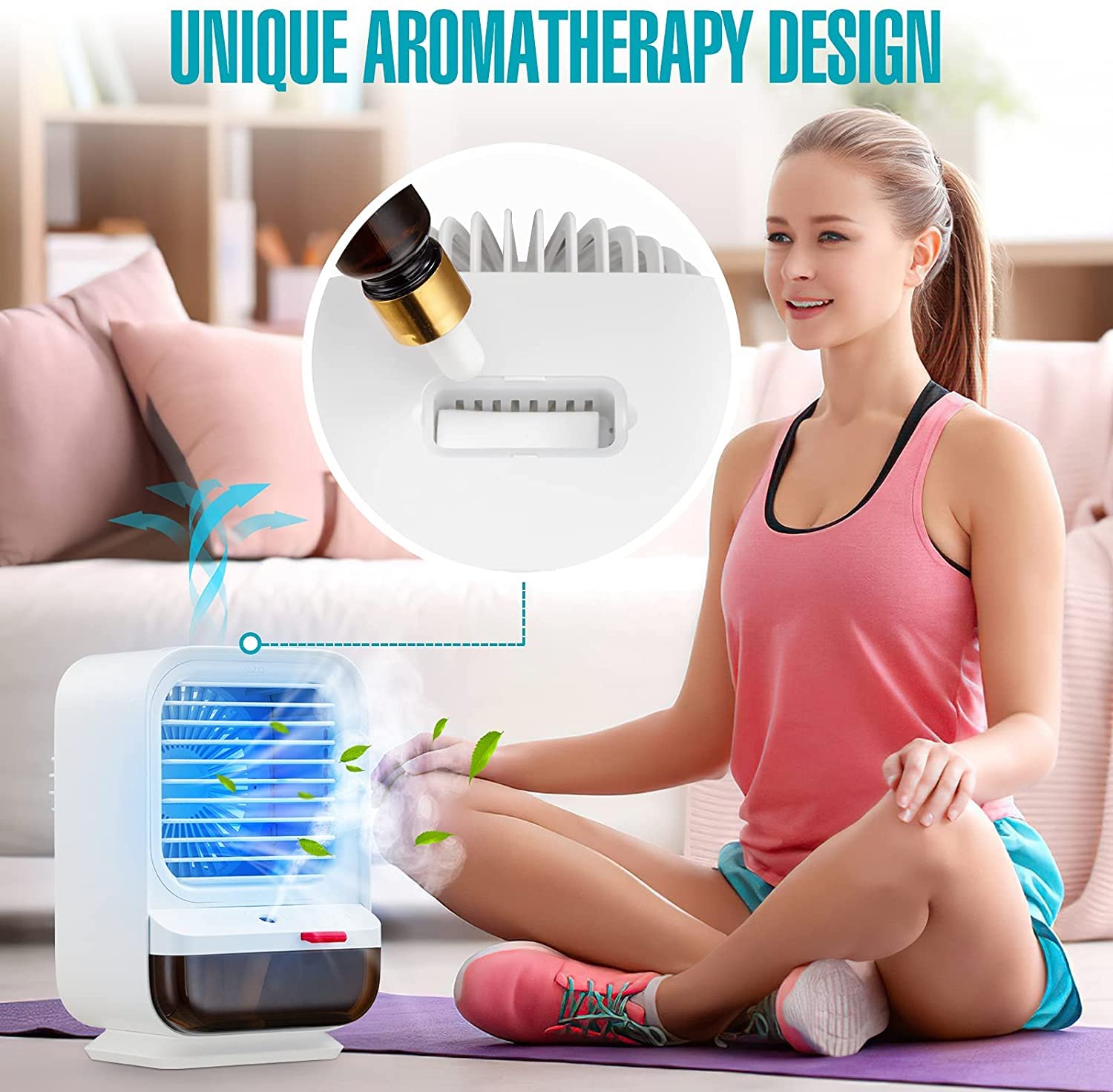 BENBOAR Portable Air Conditioner Fan, Desktop Air Cooler with Automatic Rotation & Water Tank Evaporative Humidifier, Cold Mist Humidifier Atomizer with Warm Night Light, 4000 mAh Power (Desktop fan)