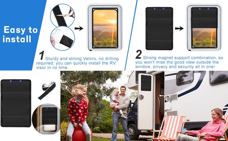 DAIKOU RV Door Window Shade, Foldable Velcro Blackout Cover, UV Rays Protection Camper Trailer Fits for Most Interior Waterproof Thickened Oxford Fabric Black