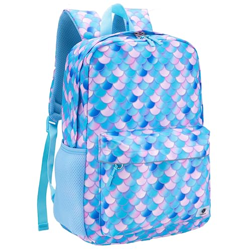 Fenrici Mermaid Backpack for Girls, Teens, Girls' Backpack for School, Kids' Bookbags with Padded Laptop Compartment, Mermaid Scale, Turquoise, Blue, 17 Inch