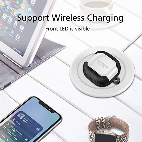 Fintie Silicone Case for Samsung Galaxy Buds 2 Pro (2022) / Galaxy Buds 2 (2021) / Galaxy Buds Pro (2021) / Galaxy Buds Live (2020), Shockproof Carrying Cover with Carabiner, No Need Adhesive (Black)