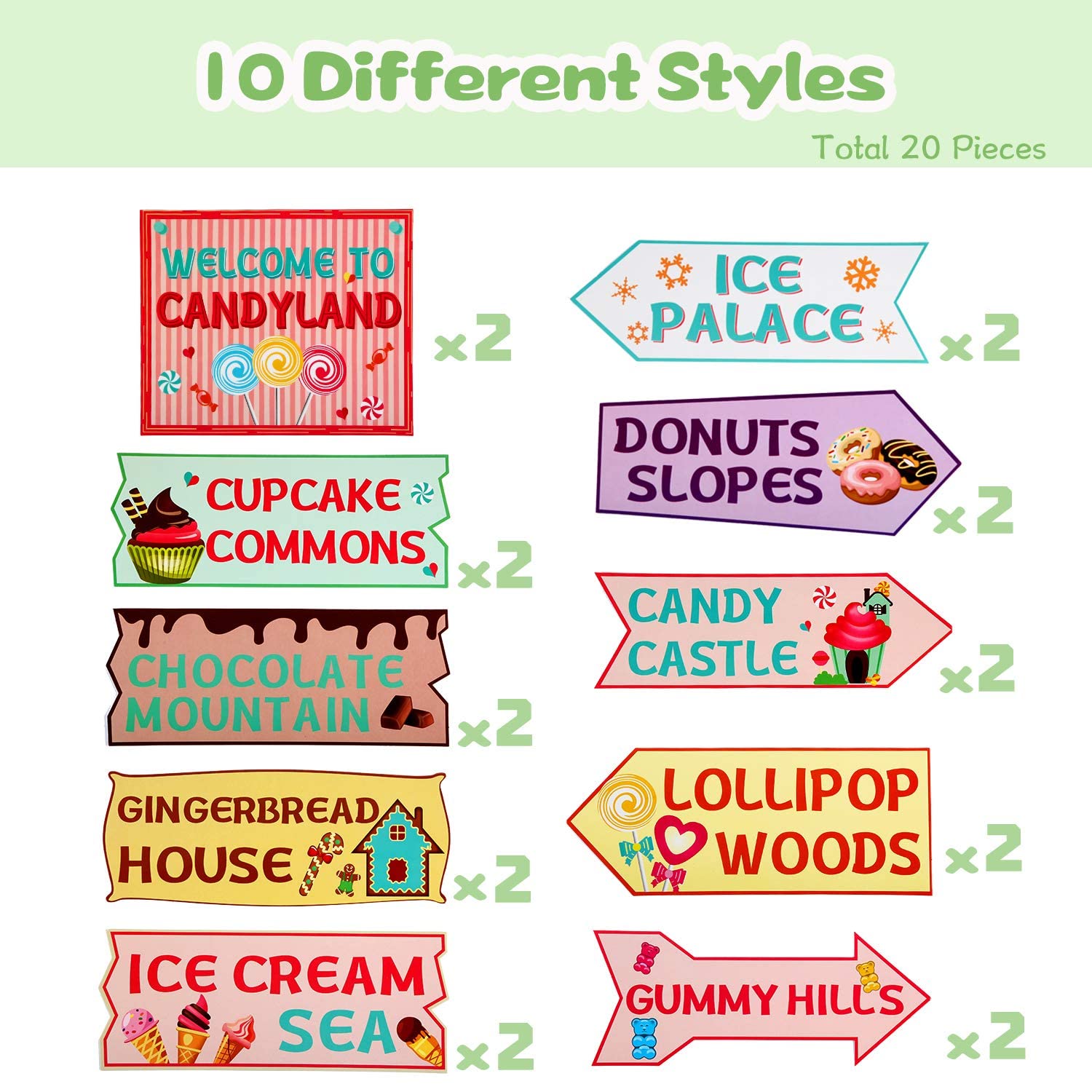 Gejoy 20 Pieces Candyland Party Decorations Candyland Trunk or Treat Car Decorations Kit Candyland Backdrop Signs for Halloween Christmas Party Decor (Cardstock)