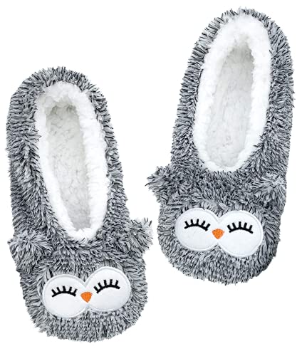 DICUIRD Womens Slipper Socks Low Cut Comfy&Warm Animal Non-skid Bedroom Slippers(Owl, 8-10)
