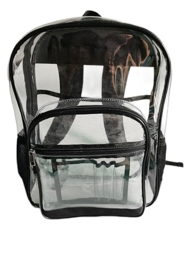 FENZA Clear School Bagpack Stadium Approved Waterproof for Concert Work Sport Event Heavy Duty PVC Transparent, Reinforced Straps & Front Accessory Pocket - Perfect for Security, & Sporting Events