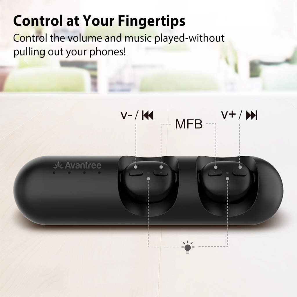 Avantree [New Version] TWS110 Mini True Wireless Earbuds for Small Ears Canals, Sport Bluetooth 5.0 Earphones with Volume Control & Mic, Clear Sound, Charging Case, 28H Playtime