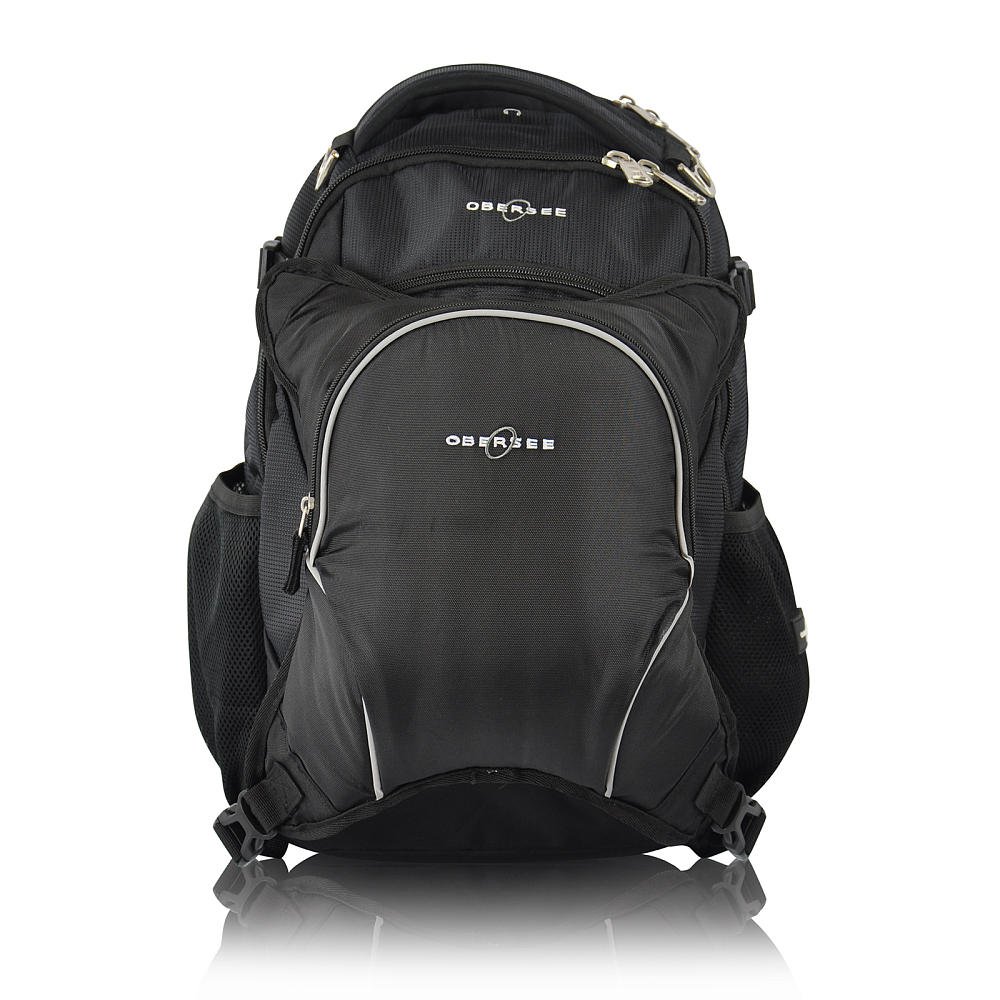 Obersee Oslo Diaper Bag Backpack with Detachable Cooler, Black/Black