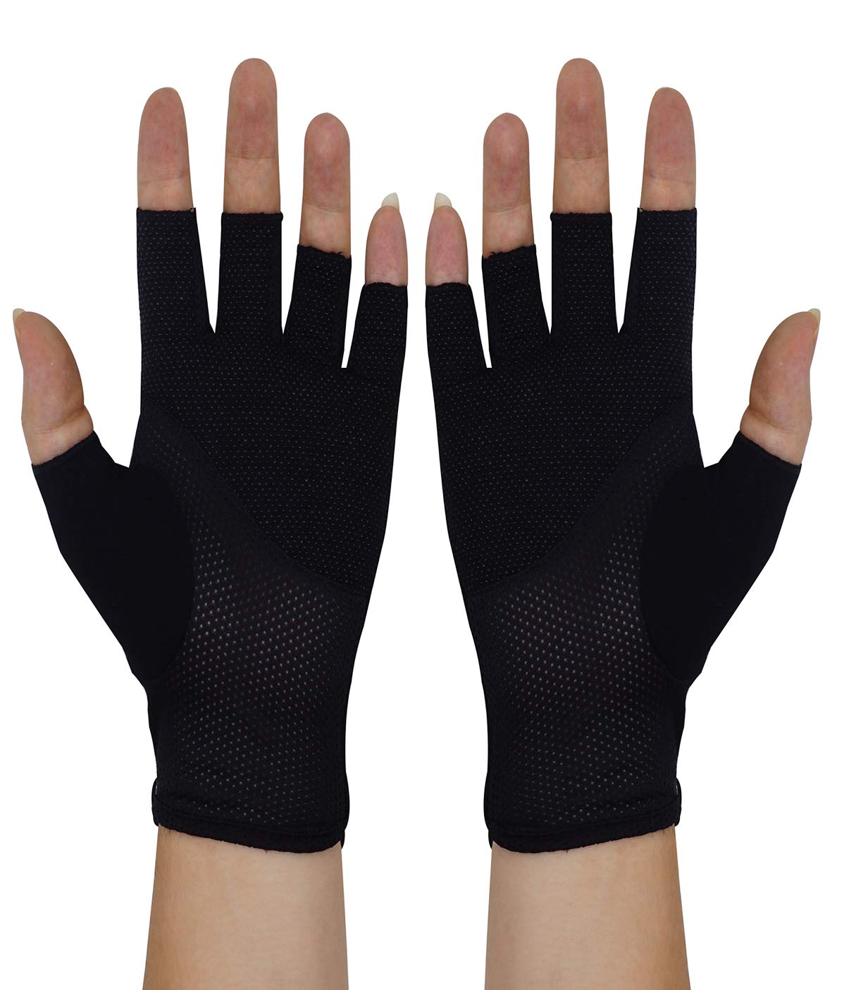 Bienvenu Mens Summer UV Protection Half Finger Outdoor Hiking Driving Cycling Riding Cotton Sunblock Gloves, Black