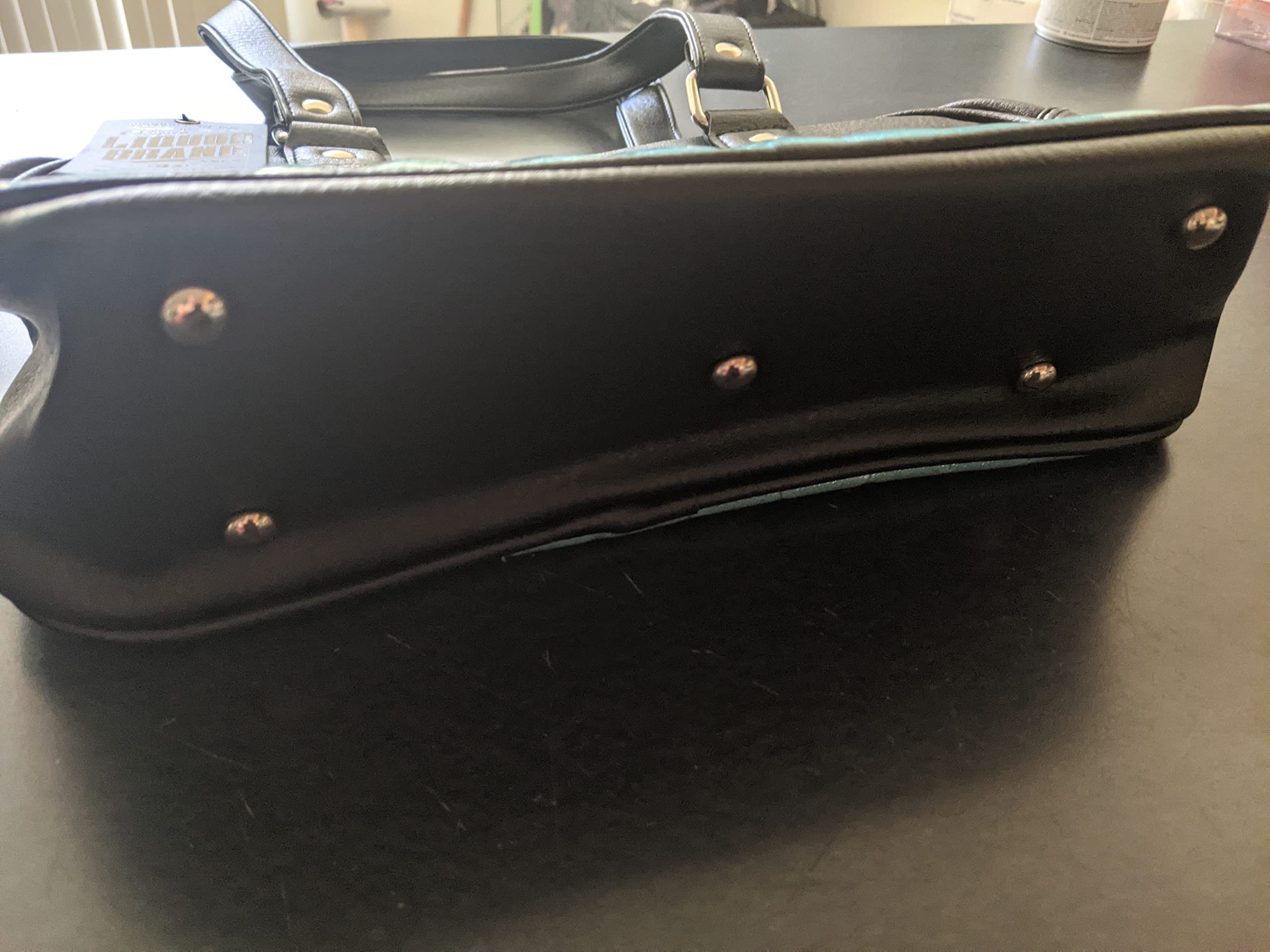 Liquorbrand Bonneville Bowler Purse with Chevron Logo (Black and Mint Sparkle)