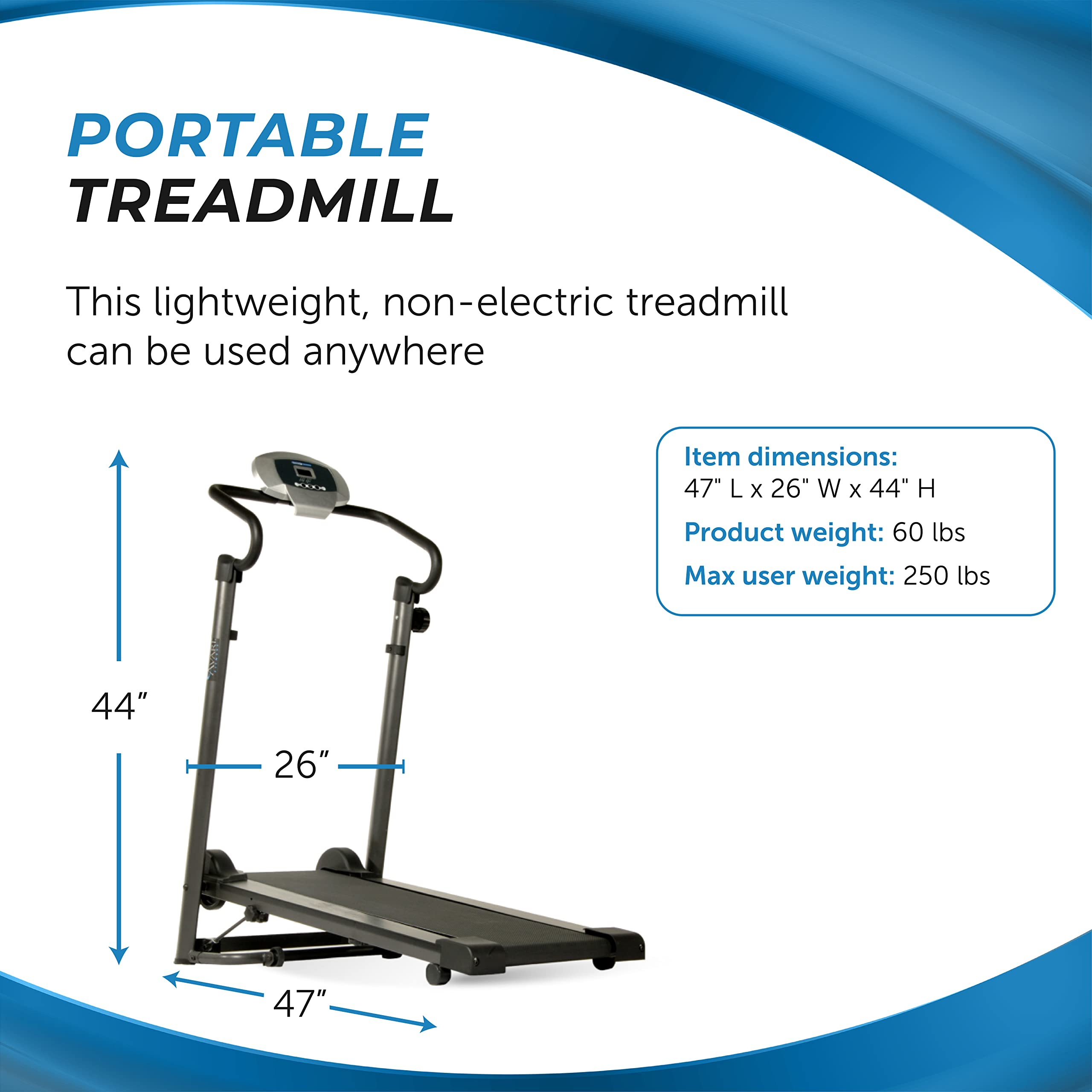 Avari Stamina Magnetic Manual Treadmill - Folding Treadmill with Smart Workout App - Non-Motorized Treadmill for Home Workout - Up to 250 lbs Weight Capacity