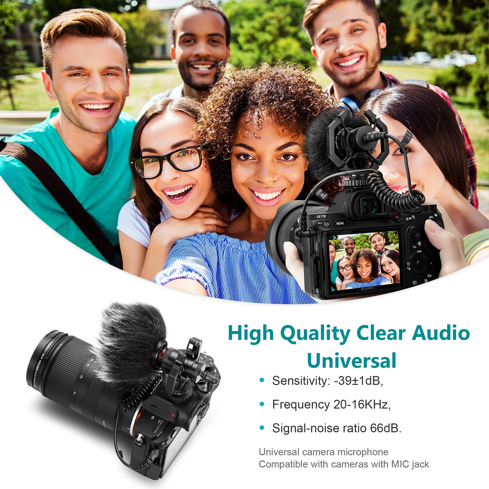 Bietrun Camera Microphone for Canon Sony Nikon DSLR Camera with Suspension Shock Mount/Hairy Deadcat Windscreen, External Cardioid Shotgun Mic for Tiktok YouTube Vlogging, Interviews, Recording