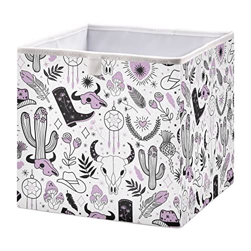 CaTaKu Bohemian Cowboy Storage Bins 11 Inch Fabric Storage Baskets for Shelves Foldable Storage Baskets for Organizing Decorative Large Closet Organizers Cubes