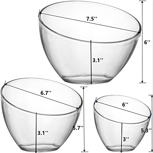 Lyellfe 3 Pack Angled Plastic Bowls, Clear Salad Serving Bowls, Thick Acrylic Candy Bowls for Parties in Assorted Sizes, Snack Bowl for Pasta, Candy, Chips, Fruit, Prep