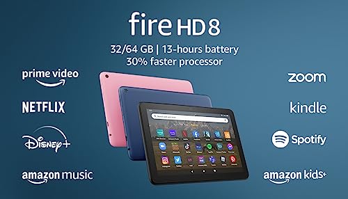Fire HD 8 tablet, 8” HD Display, 64 GB, 30% faster processor, designed for portable entertainment, (2022 release), Black