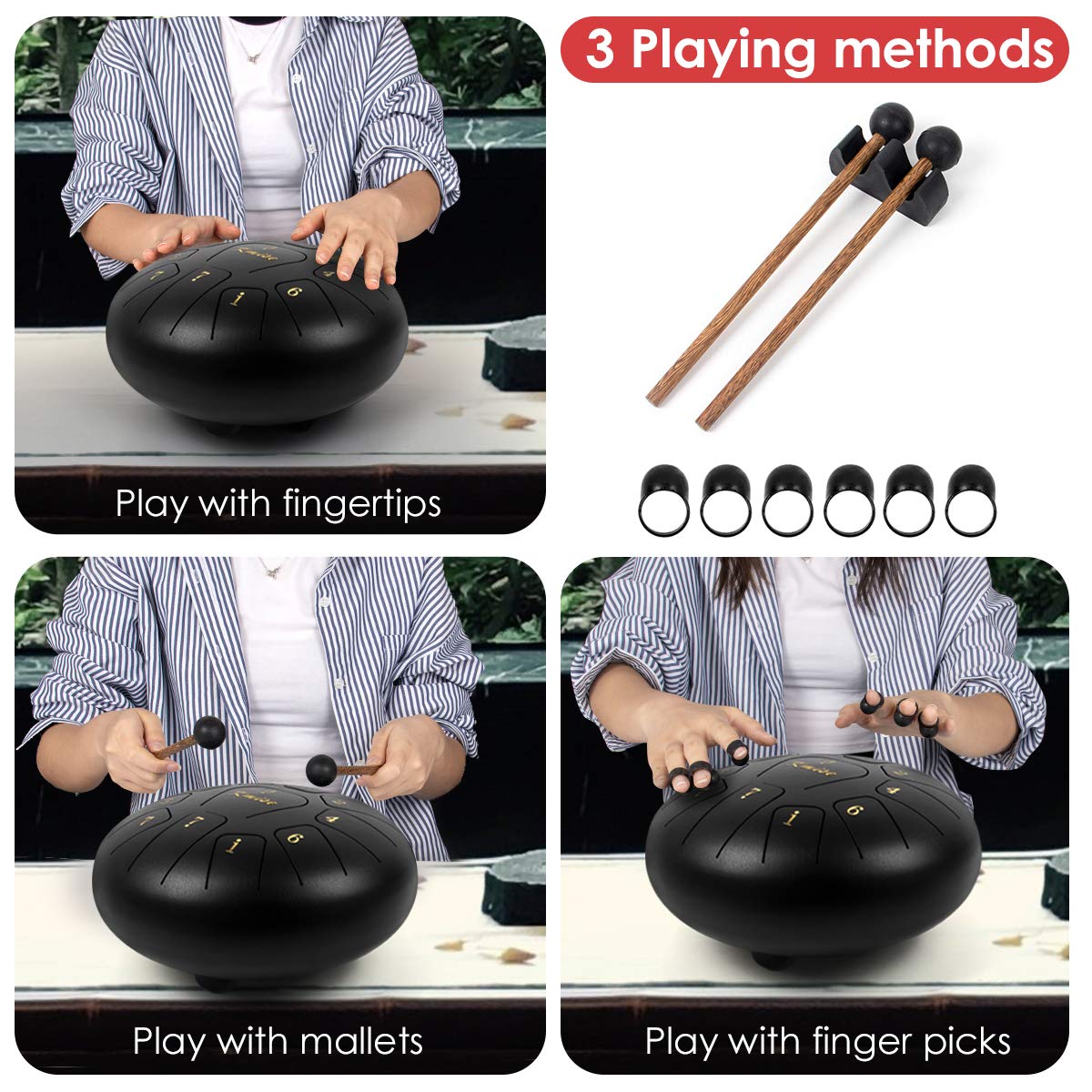 kmise Tank Percussion Instrument with Drum Mallets Carry Bag Music Book (MI3035)