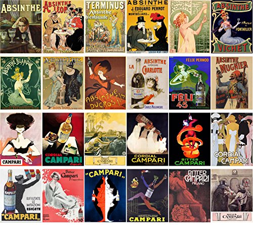 Vintage PostCards 24 pcs Absinthe Campari Vintage Alcohol Advert Posters Art Deco Ads