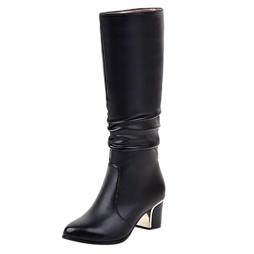 Knee High Boots for Women,Jchen Lady PU Leather Knee High Fall Winter Casual Boots Chunky Heels Zipper Roma Boots Shoes