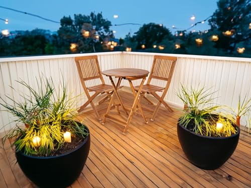 BTEXPERT BC5177 Backyard Balcony Deck Furniture 3 Piece Round Coffee Folding Table 2 Chairs Patio Wood Bistro Set, Acacia Brown