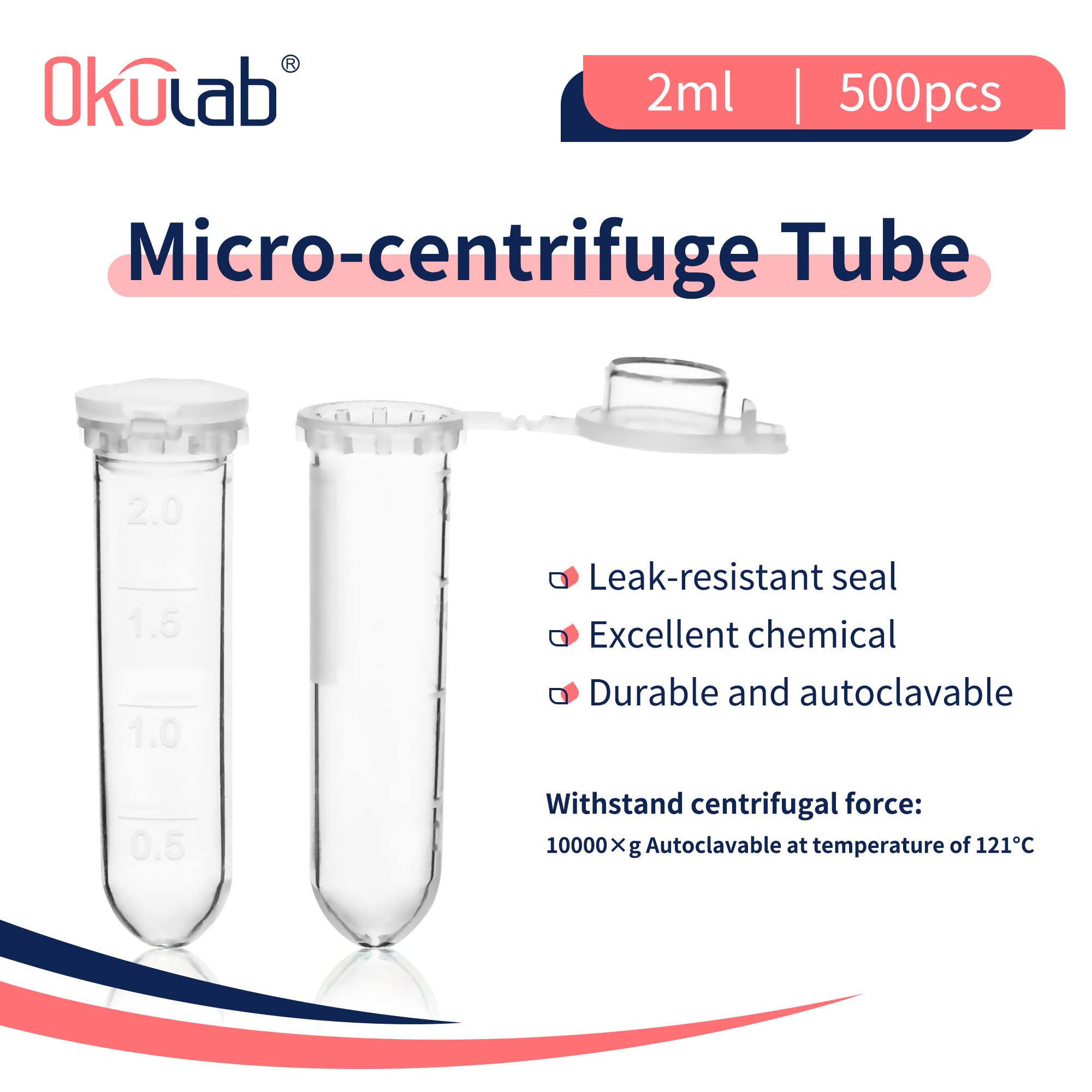 Okulab 50ml Centrifuge Tubes, 25 Pack Conical Gamma Sterile Tubes with Leak-Proof Screw Caps, Printed Graduation with White Writing Area, 30x115mm, CT50A25
