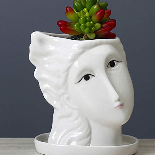 Cabilock Human Sculpture Planter Goddess Bonsai Planter Face Flower Pot Head Planter Pot Ceramic Succulent Planter Bonsai Pot Face Vase for Home Garden Decoration Portrait Vase Human Statue Planter