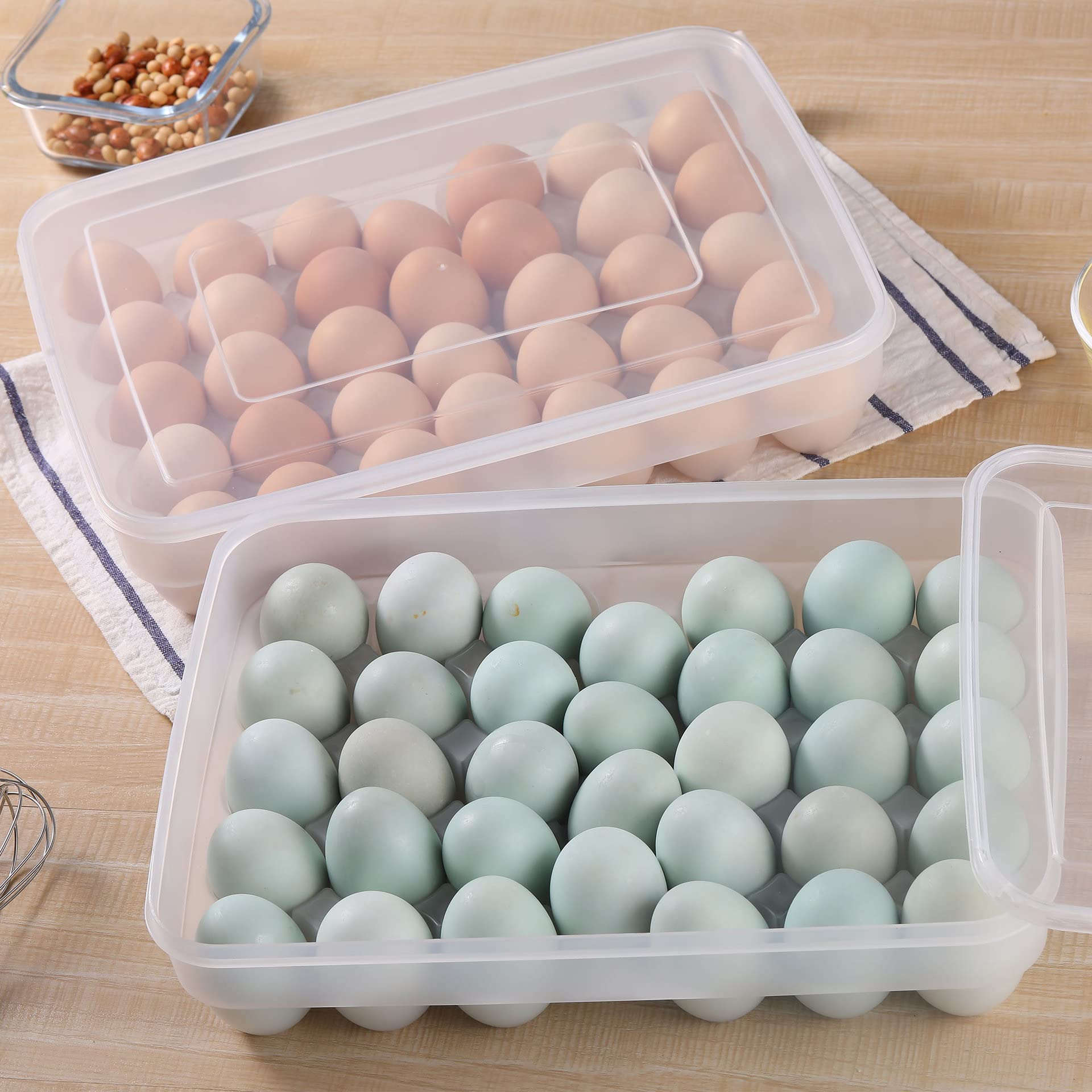 BEVOVBE Egg Holder For Refrigerator,Egg Storage Container Cartons Plastic Fridge Organizer Bins,Kitchen Freezer Deviled Egg Tray Containers With Lid Stackable 1pack