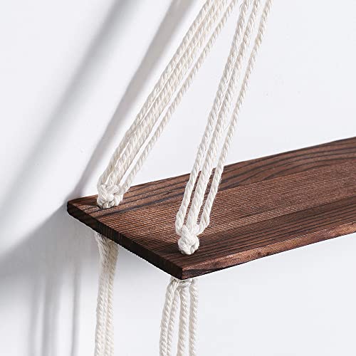 Macrame Wall Hanging Shelf, Rope Hanging Shelves for Wall, Bedroom Shelves,Boho Rustic Decor Cute 1 Tier Cotton Rope for Bedroom Bathroom Living Room