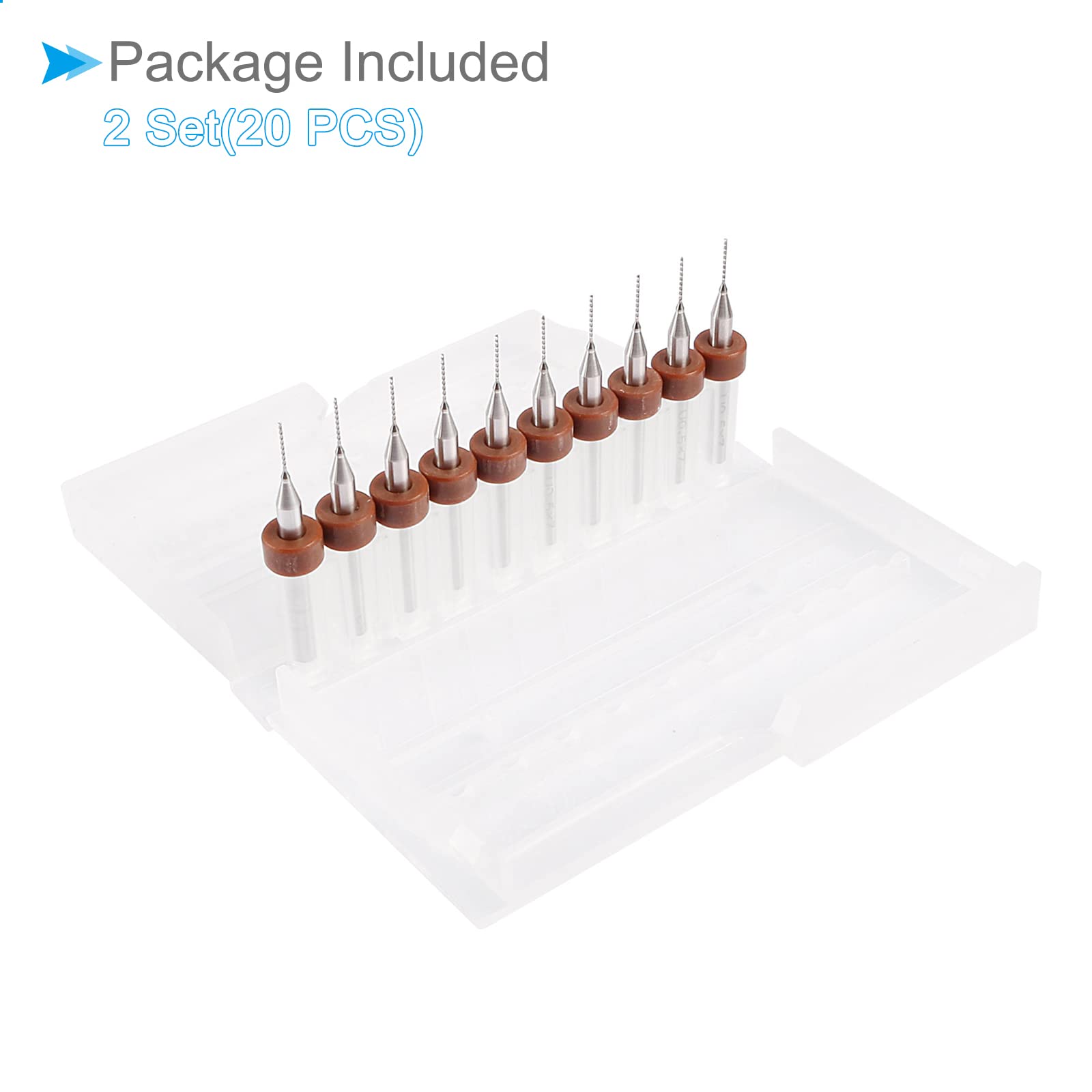 CoCud Micro PCB Drill Bits, 1/8" Shank 0.2mm Cutting Edge, Tungsten Carbide Print Circuit Board Drill Bit - (Applications: for CNC Drilling Engraving Machine), 2-Set (20-Pieces)