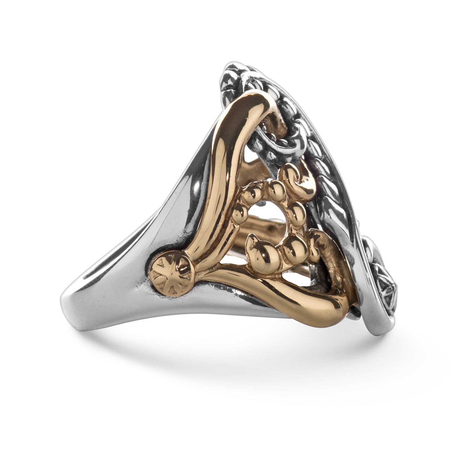 American West Sterling and Brass Floral Leaf Ring Size 07